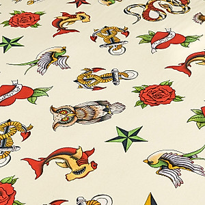 Tattoo Design Jersey Knit Cotton Crib Sheet | Sailor Jerry Inspired Tattoo Design | Breathable and Extra Soft