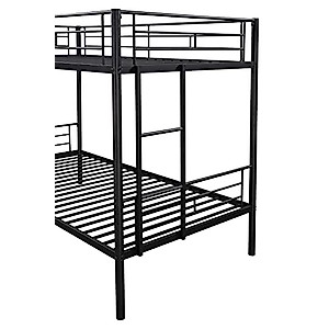 HomJoones Twin Over Twin Bunk Beds,Metal Frame Bunk Bed,with Guardrail and 2 Side Ladders,Child Adult Twin Size Bed,Suitable for Dormitory Bedrooms,No Box Spring Needed (Black)
