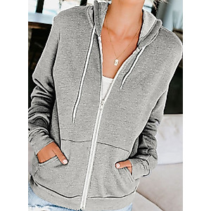 Dokotoo Women's Fall Solid Color Oversized Full Zip Up Hoodie Long Sleeve Plus Size Ladies Hooded Gray Sweatshirts Pockets Jacket Coat for Women Teen Girls 2024 Fashion Casual Large