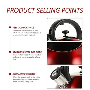 HEMOTON Tea Kettle Tea Kettle Tea Kettle Red Stainless Steel Whistling Tea Coffee Kettle with Heat Proof Handle Kitchen Grade Stainless Steel Teapot Stovetops Tea Pot Tea Pot Tea Pot