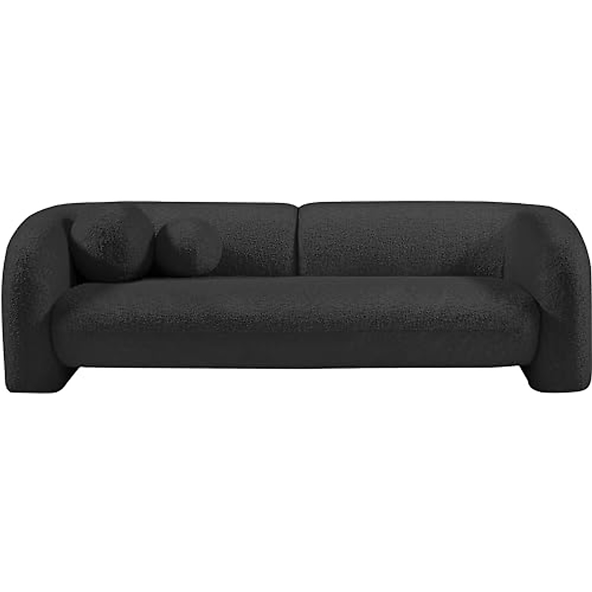 Meridian Furniture 139Black-S Emory Collection Art Deco Boucle Fabric Upholstered Sofa with Rich Black Boucle Fabric, Ball Pillows Included, 89" W x 34" D x 27" H, Black