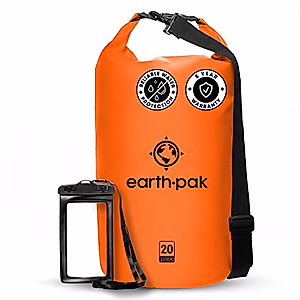 Earth Pak Waterproof Dry Bag - Roll Top Waterproof Backpack Sack Keeps Gear Dry for Kayaking, Beach, Rafting, Boating, Hiking, Camping and Fishing with Waterproof Phone Case