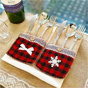 Vanteriam Natural Burlap Cutlery Holder Pouch Bags with Lace Trim, Knife and Fork Silverware Hold Bag, Christmas Utensil Holder Table Decoration for Christmas and Wedding Party 12 Pack