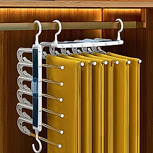 [Upgrade] Multiple Pants Hangers Space Saving with Non-Slip Clips,Magic Jeans Hangers for Closet Organizers and Storage,GTAGGEE Multifunctional Pants Rack Scarf Organizer Trousers Hangers 1 Pack
