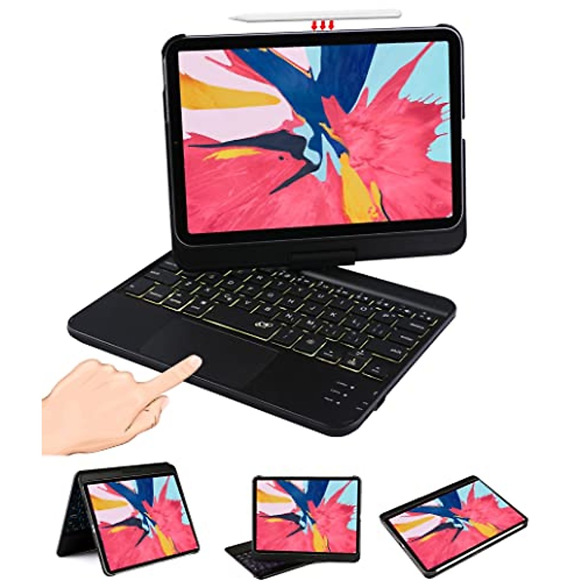 LENRICH iPad Mini 6 case with Keyboard 2021 8.3 inch 6th Generation Trackpad Backlit 7 Color,Backlight Wireless Accessories 360 Rotation Smart Protective Cover touchpad