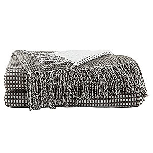 Hansleep Throw Blanket for Couch Sofa Bed Chairs, Soft Fuzzy Knit Blanket with Decorative Tassels (Grey, 50 x 60 Inches)