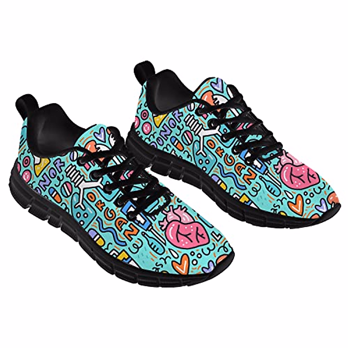 Ciadoon Anatomy Shoes for Women Men Running Tennis Walking Sneakers Human Internal Organ Medical Nurse Physiology Shoes Gifts for Boy Girl,Size 6 Men/8 Women Black