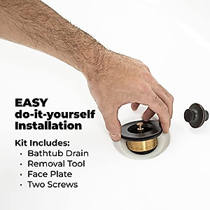 Oil-Rubbed Bronze Tub Drain Stopper Kit - Bathtub Drain, Bushing, Face Plate, and Conversion Kit with Three Screws Bathtub Drain Kit - All Brass Construction with Conversion Parts