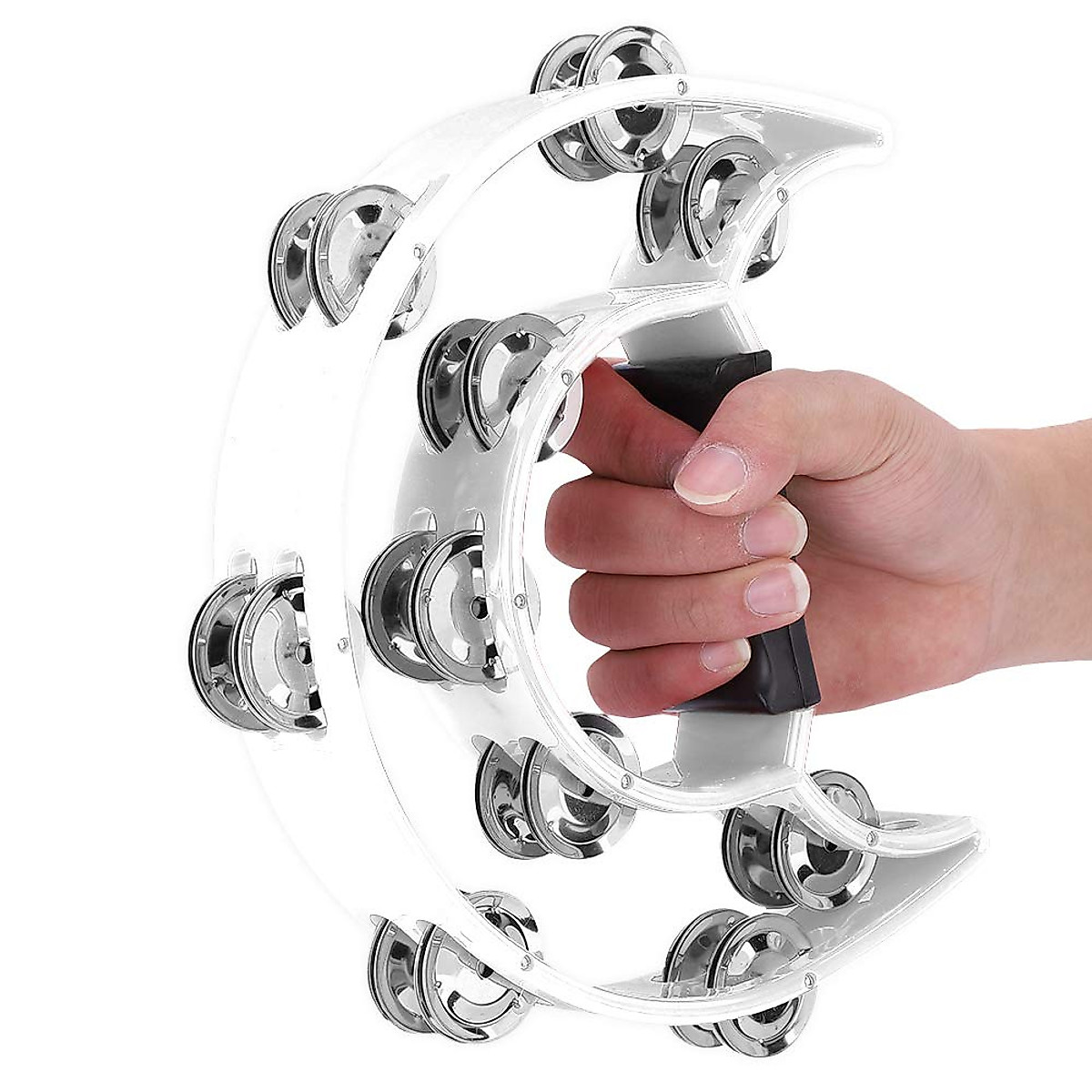 Double Jingles Tambourine, Plastic And Metal Eco-Friendly Material Percussion, Delicate Workmanship Good Texture for Friends(White)