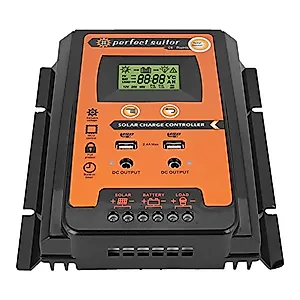 EBTOOLS 12V/24V 50A Solar Charge Controller, Black Solar Panel Battery Intelligent Regulator with Dual USB Port PWM, MPPT Auto Paremeter Adjustable LCD Display (50a)