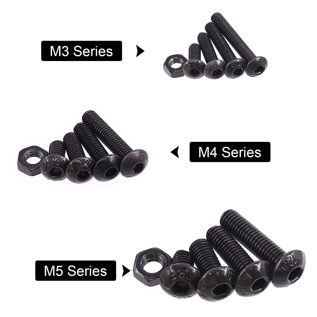 Hilitchi 460-Pcs M3 M4 M5 Button Head Hex Socket Head Cap Bolts Screws Nuts Assortment Kit - 10.9 Grade Alloy Steel