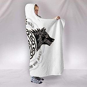 Medieval 3D Printing Hooded Blanket Warm Soft Yin Yang Wolf Rune Celtic Knot Totem Unisex Winter Wearable Hooded Blanket Double Thick Plush Fleece Blanket ( Color : Blanket , Size : 50x60in/130x150cm