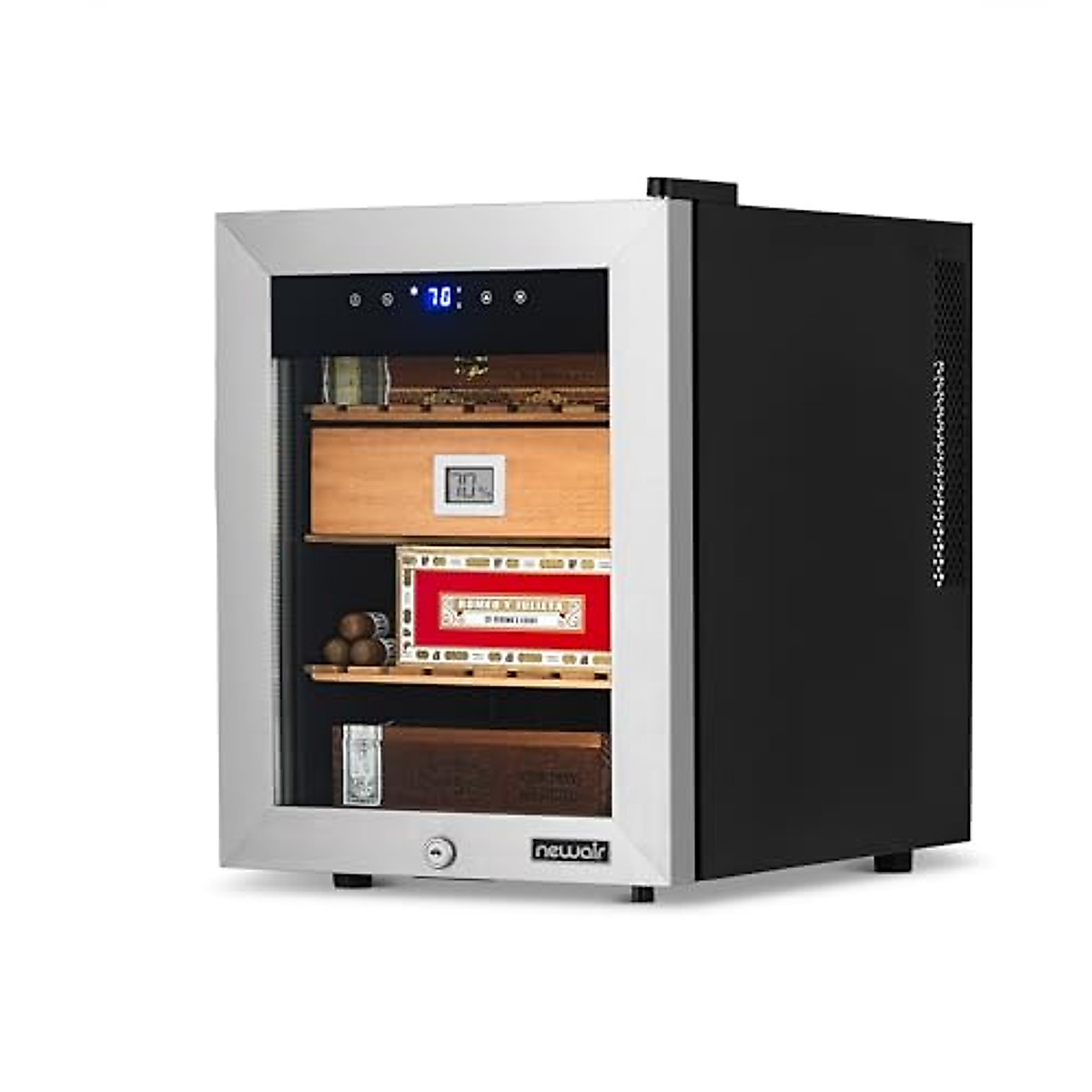 NewAir Electric Cigar Humidor Wineador | 250 Count | Stainless Steel Cooler with Opti-Temp Heating, Cooling Function 54-74F, and Spanish Cedar Shelves NCH250SS01