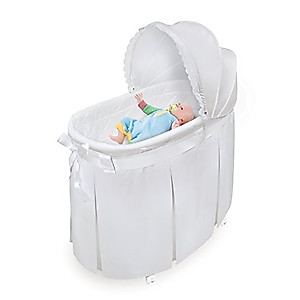 Badger Basket Wishes Rocking Baby Bassinet Heirloom Quality Bedside Sleeper with Bedding, Pad, and Storage Basket - White
