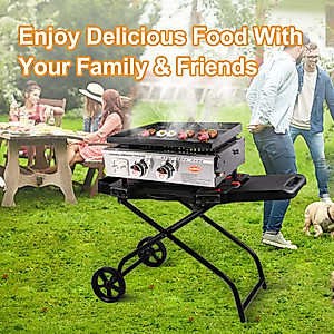 Hisencn Portable Grill Cart with Wheel for Weber Q1200, Q1000, Q2200, Q2400, Q2000 Series, for Blackstone 17" 22" Table Top Griddles, Folding Cart, Outdoor Griddle Stand Shelf, Black