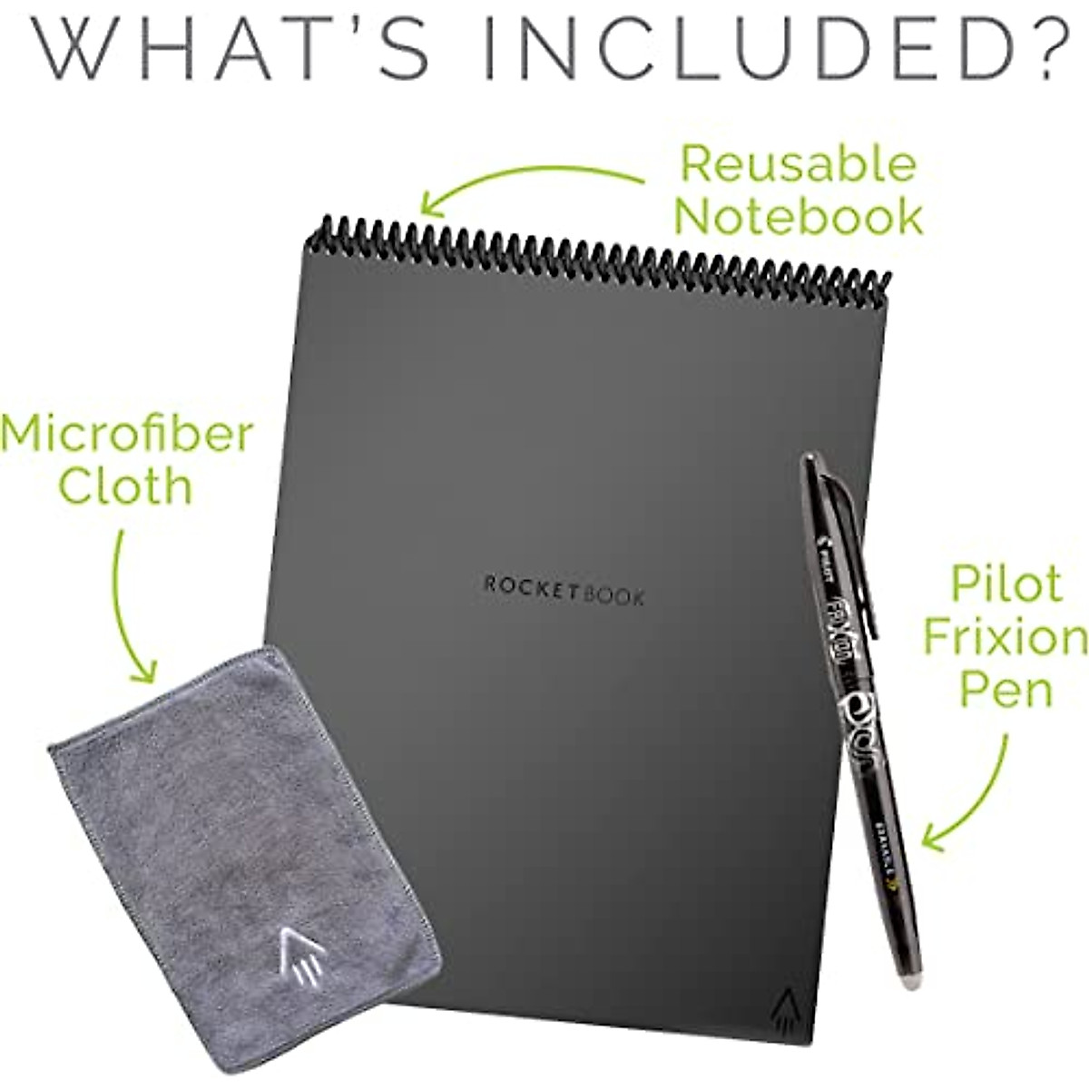 Rocketbook Flip - with 1 Pilot Frixion Pen & 1 Microfiber Cloth Included - Gray Cover, Letter Size (8.5" x 11")