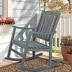 JONATHAN Y RCK102B Penny Classic Slat-Back 300-Lbs Support Acacia Wood Patio Outdoor Rocking Chair for Garden, Lawn, Backyard, Pool, Deck, Beach, Firepit, Gray