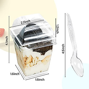 mwellewm 50 Packs 5 OZ Dessert Cups with Lids and Spoons,Mini Clear Plastic Dessert Parfait Cups for Party, Dessert Shot Glasse Small Reusable Fruit Ice Cream Pudding Appetizer Cups Bowls