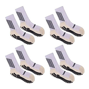 The Grip Sock Youth Socks, Soccer Socks Kids, Anti Slip Soccer Socks, Trampoline Socks, Non Slip Football Grip Socks, Kids socks 4 pk Kids ages 4-10 (White)