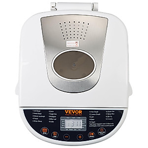 VEVOR Bread Maker, 19-in-1 2LB Dough Machine, Nonstick Ceramic Pan Automatic Breadmaker with Gluten Free Setting, Whole Wheat Bread Making, Digital, Programmable, 3 Loaf Sizes, 3 Crust Colors, White