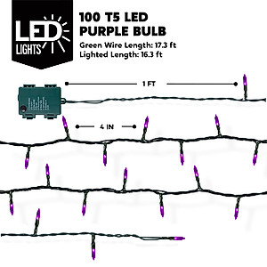 Joiedomi 100 (2x50) LED Halloween String Lights 67.2FT (2x33.6) Green Wire for Indoor Outdoor Holiday Décor Halloween Event Decoration, Tree, Eaves, Haunted House Theme Party (Purple)