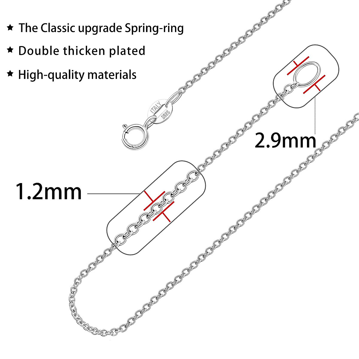 CIELTEAR 925 Sterling Silver Chain Necklace for Women Girls 1.2mm Cable Chain Italian Thin Silver Chain Super Sturdy & Lasting Shiney 18 Inch