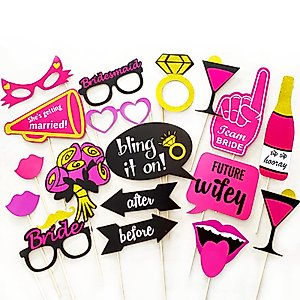 Hilsdun 20pcs Bridal Wedding Party Photo Booth Props Bridal Shower Decorations Gold Bling Selfie Props