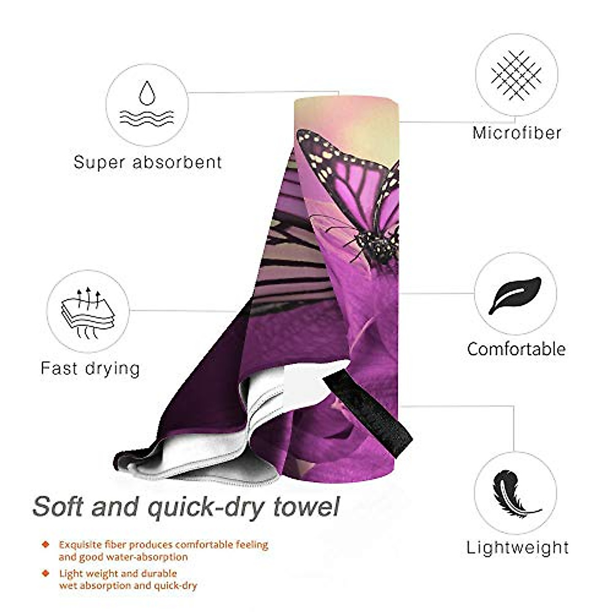 Moslion Quick Dry Hand Towel Purple Butterfly Awesome Bath Hand Towel Decorative for Bathroom/Kitchen 15x31 Inch