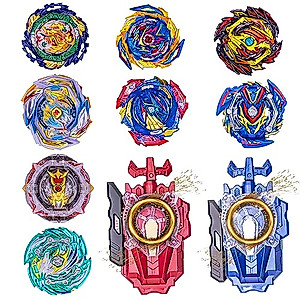 8 Pcs Bey Battling Tops with Battling Sparking String Launcher,2 Way (Left&Right) Sparking String Launcher with Stickers for Spinning Tops,Battling Gyros Game Gift for Boys Children Kids