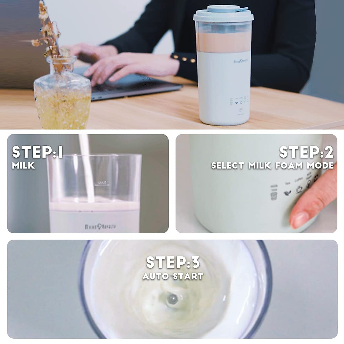 MINI Milk Tea Mug Maker Iced Tea Maker and Iced Coffee Maker Stainless Steel Straw Portable Size Multi-Purpose Electric Milk Foam Maker Espresso Coffee Tea Coffee Shop Dessert Shop Hotel Milk