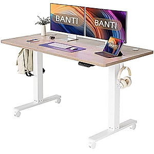 BANTI 55'' Standing Desk, Electric Stand up Height Adjustable Home Office Table, Sit Stand Desk with Splice Board, Maple