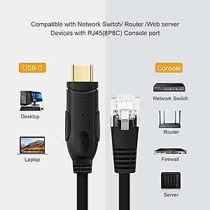 CableCreation USB C to RJ45 Console Cable 6 Feet USB Serial Adapter Compatible with Router, Cisco, NETGEAR, Windows, macOS, Linux, Black