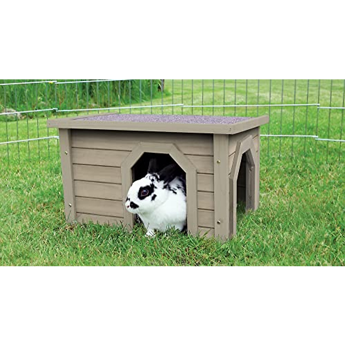 TRIXIE Natura Small Animal House, Rabbit Hideout, Playpen House, Shelter for Rabbits, Bunnies, Guinea Pigs, and Chinchillas, Gray-Green