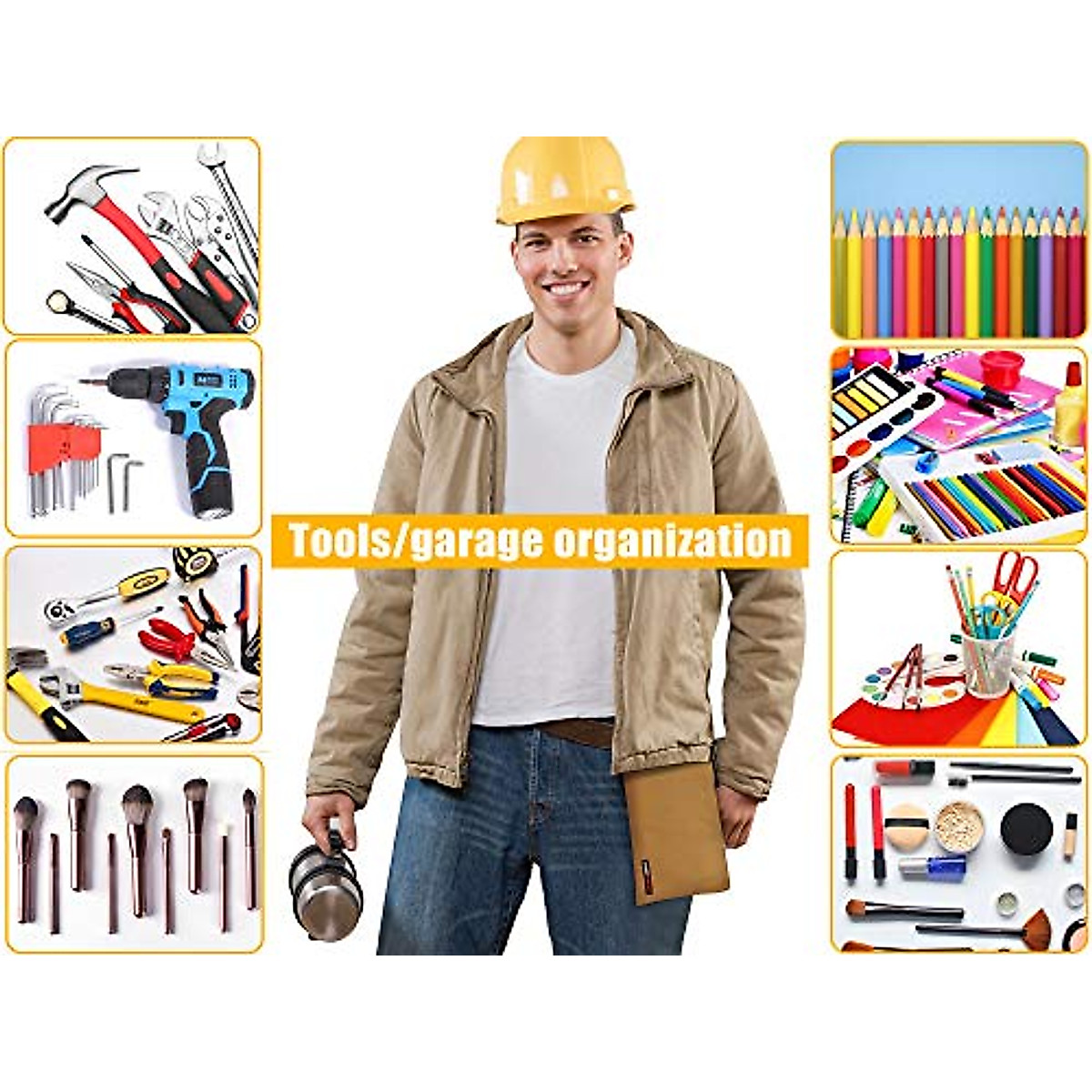 FunOwlet Utility Bag, Canvas Zipper Tool Bags - Heavy Duty Tools Pouch with Carabiner, Multi-Purpose Storage Organizer Clip on Tote Pouches in White, Gray, Tan, Brown, 4 Pack