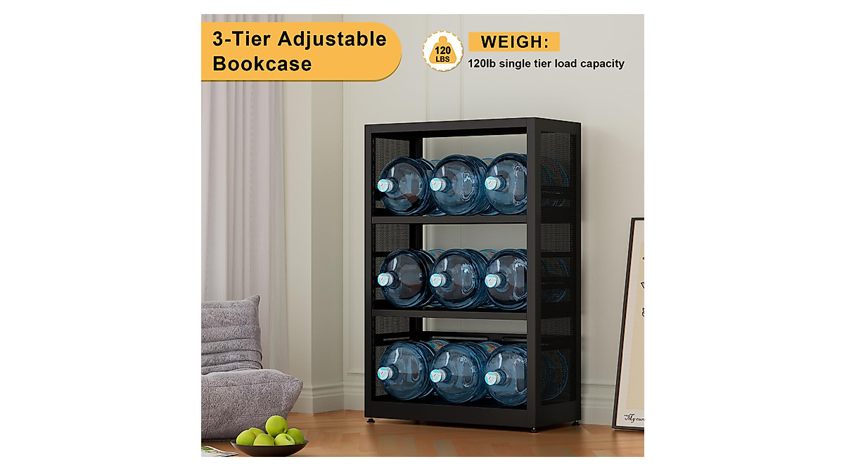 Timeless Pieces 3-Tier Black Bookshelf with Adjustable Shelves