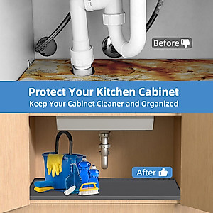 Under Sink Mat 34" x 22" Unglehome Under Sink Liner for Kitchen Waterproof Silicone Under Kitchen Sink Protector Mat Flexible Under Sink Drip Tray for Bathroom Cabinet Thick Under Sink Rubber Mat