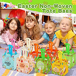 Mixweer 36 Pcs Easter Gift Bags with Handles 7.9 x 7.9 x 5.9 Inches Easter Egg Hunt Candy Bags Reusable Easter Party Treat Goodie Bags for Easter Party Favors, Easter Egg Hunt