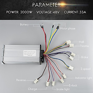 Electric Brushless DC Motor Complete Kit, 48V 2000W 4300RPM High Speed Motor, With 33A 15 Mosfet Controller, Battery Display LCD Throttle, Electric Scooter Bicycle Motorcycle Mid Drive Motor, DIY Part