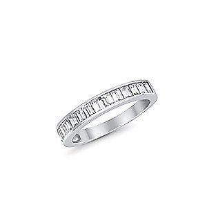 Blue Apple Co. Eternity Baguette Wedding Band Ring Simulated Baguette Cubic Zirconia 925 Sterling Silver,Size-7