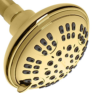 ShowerMaxx, Luxury Spa: ImperialShine Gold Shower Head, 4.5 inch 6 Spray Adjustable High Pressure Showerhead with 360 Degree Tilt, Experience Comfort and Elegance (Polished Brass/ImperialShine Gold)