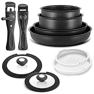 Induction Cookware Set 10 Pieces, Nonstick Pots and Pans Set with Detachable Handles, for All Hobs, Stackable Design, Dishwasher/Oven Safe