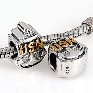 USN Navy Anchor Charm 925 Sterling Silver Gold Plated Charm Sailor Charm Birthday Charm Anniversary Charm for Diy Charms Bracelets