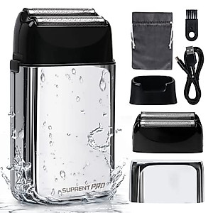SUPRENT Professional Double Foil Shaver for Barbers,Electric Rechargeable Balding Head Shaver for Men,Bump-Free Shaving with 2 Replacement Shaver Head,Barber Supplies,120Min Runtime,IPX6 Washable