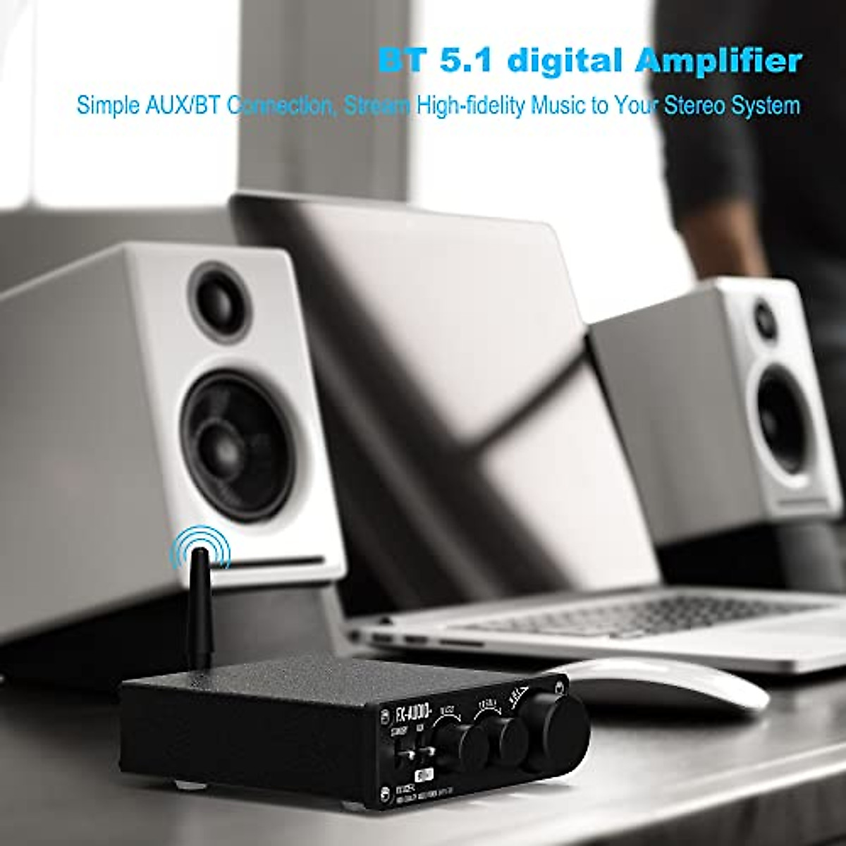 FX-Audio 502E-L Bluetooth 5.1 Stereo Audio Amplifier Receiver 2 Channel Mini Hi-Fi Class D Integrated Amp for Home Speakers 75W x 2 with Bass and Treble Control