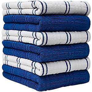Dish Towel 16"x26" | Blue Windowpane Design | Kitchen Hand Towels, Large Tea Towel Set | Dish Towels for Kitchen | Natural Ring Spun Cotton Dish Towel | Soft, Highly Absorbent | 400 GSM – 6 Pack