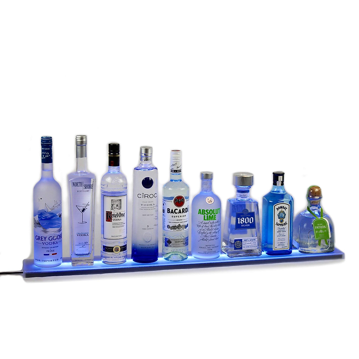 Armana Productions Liquor Bottle Shelves 60", Wall Mount LED Lighted Bottle Shelf, 5' Liquor Bottle Shelves, Wall Mounted Wine Shelf