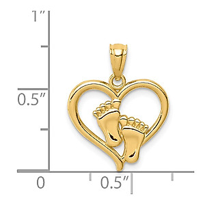 Solid 14k Yellow Gold Baby Feet in a Heart Pendant Charm