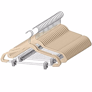 Zober Velvet Hangers with Clips - Pack of 20 Metal Clip Hangers for Pants - Notched Ivory Velvet Skirt Hangers for Pants, Skirts, Suits, Dresses & Shirts w/ 360 Degree Hook - Non Slip Felt Hangers