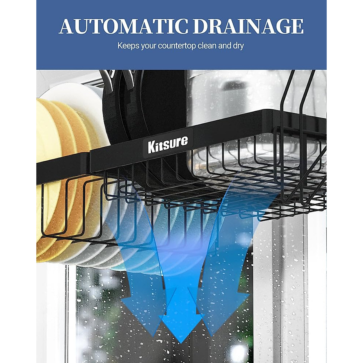 Kitsure Dish Drying Rack - Adjustable & Space-Saving Dish Rack（29.5-35.5in）, Over-The-Sink Dish Drying Rack, Multifunctional Kitchen Dish Drying Rack, Stainless Steel Dish Drying Rack