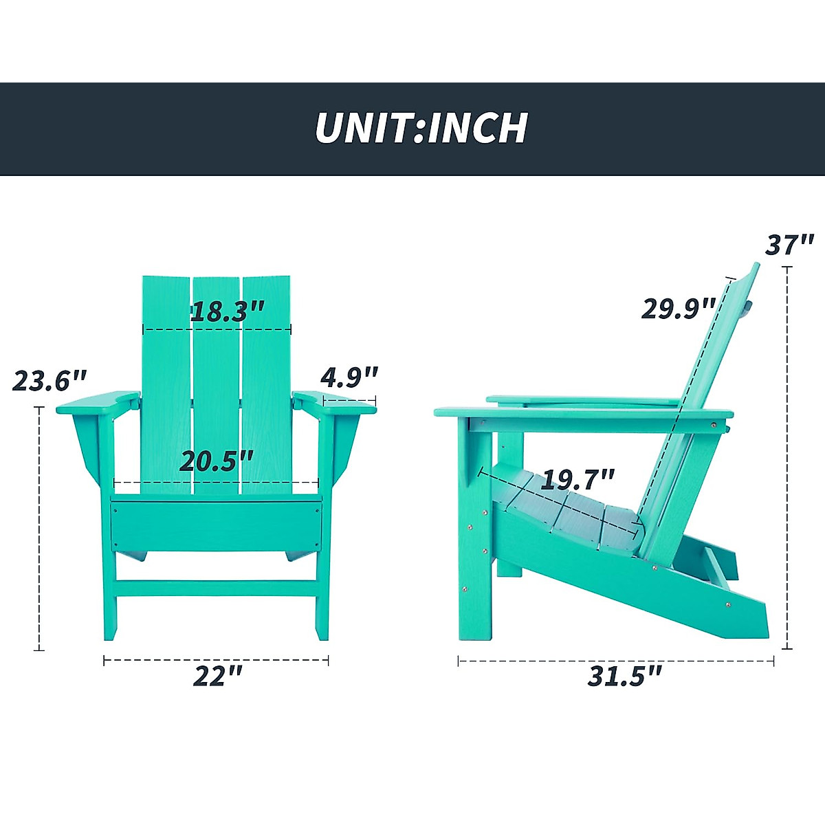 BIVODA Outdoor HDPE Adirondack Chair, Fire Pit Chair, Weather Resistant, Clearance (Aruba)